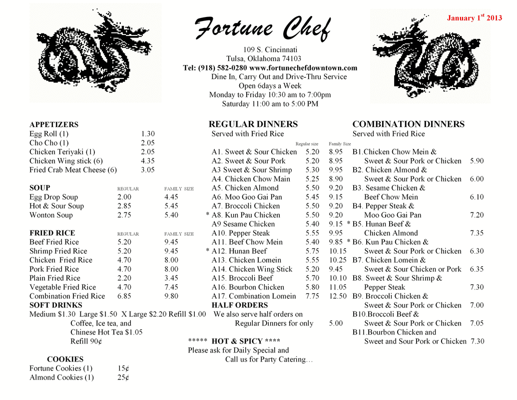 Menu Items - Fortune Chef Downtown